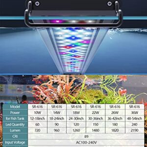 SEAOURA Led Aquarium Light for Plants-Full Spectrum Fish Tank Light with Timer Auto On/Off, 18-24 Inch, Adjustable Brightness, White Blue Red Green Pink LEDs with Extendable Brackets for Freshwater