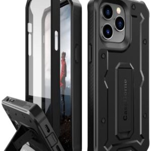 CaseBorne V Compatible with iPhone 14 Pro Max Case - Military Grade Full-Body Rugged with Kickstand and Built-in Screen Protector - Black