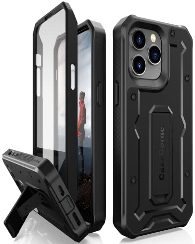 CaseBorne V Compatible with iPhone 14 Pro Max Case - Military Grade Full-Body Rugged with Kickstand and Built-in Screen Protector - Black