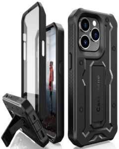 caseborne v compatible with iphone 14 pro case - military grade full-body rugged with kickstand and built-in screen protector - black