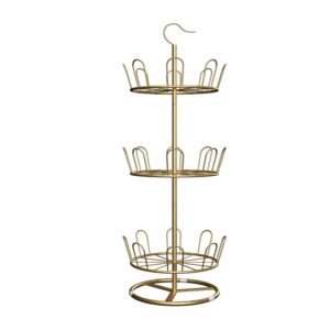 oldrainbow revolving shoe rack iron shoe tree rack,standing circular shoe rack rotating shoe rack,spinning round shoe organizer rack (gold, 3-layer)