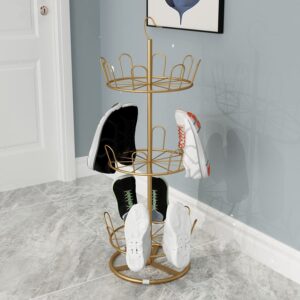 OLDRAINBOW Revolving Shoe Rack Iron Shoe Tree Rack,Standing Circular Shoe Rack Rotating Shoe Rack,Spinning Round Shoe Organizer Rack (Gold, 3-Layer)