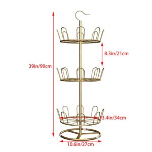 OLDRAINBOW Revolving Shoe Rack Iron Shoe Tree Rack,Standing Circular Shoe Rack Rotating Shoe Rack,Spinning Round Shoe Organizer Rack (Gold, 3-Layer)