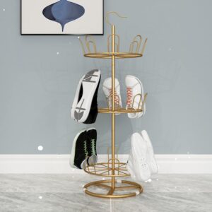 OLDRAINBOW Revolving Shoe Rack Iron Shoe Tree Rack,Standing Circular Shoe Rack Rotating Shoe Rack,Spinning Round Shoe Organizer Rack (Gold, 3-Layer)