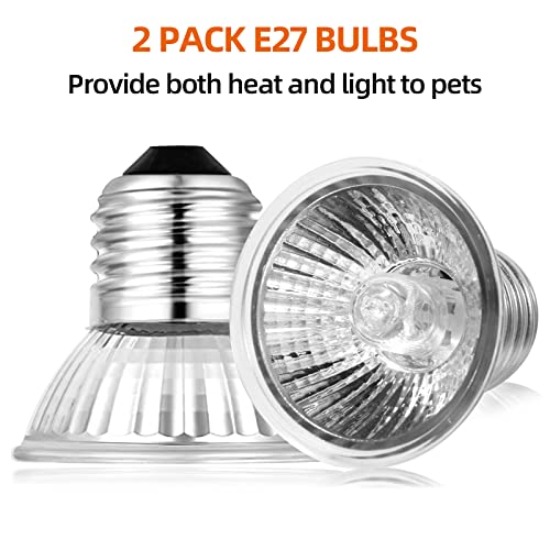 LETGOALL 2-Pack 50W Reptile Heat Lamp Bulbs, UVA + UVB Full Spectrum Sun Lamp Bulbs for Aquarium Turtle Lizard Snake Chameleons Amphibians