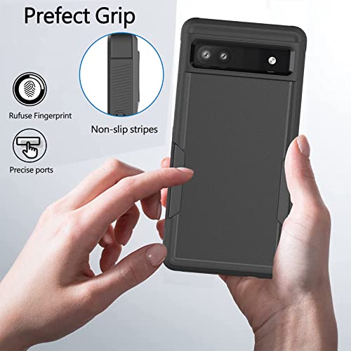 Bisbkrar Case for Google Pixel 6A 5G, Commuter Phone Case [Military Grade] 2 in 1 Shockproof Rugged Protective, Heavy Duty Cover for Pixel 6A 5G Black(Without Built-in Screen Protector)