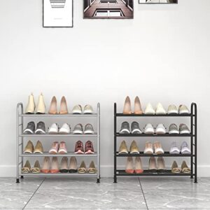 FKUO 4-Tier Shoe rack for closet Metal free standing shoe racks Unit Tall Shoe Storage Organizer Shelf for 12 Pairs, for Entryway, Hallway, Dorm Room (Gray, 4 Tier)