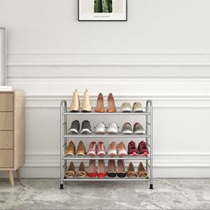 FKUO 4-Tier Shoe rack for closet Metal free standing shoe racks Unit Tall Shoe Storage Organizer Shelf for 12 Pairs, for Entryway, Hallway, Dorm Room (Gray, 4 Tier)