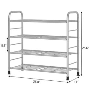 FKUO 4-Tier Shoe rack for closet Metal free standing shoe racks Unit Tall Shoe Storage Organizer Shelf for 12 Pairs, for Entryway, Hallway, Dorm Room (Gray, 4 Tier)