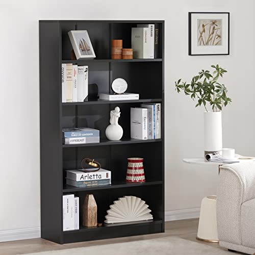 Soohow Modern 5-Tier Shelf Bookcase Storage Bookshelve with Adjustable Shelves for Living Study Room,Black