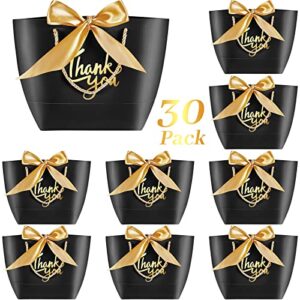 large black thank you gift bags with handles 11 x 7.87 x 3.94 inch party favor paper bags bulk with bow ribbon gift wrap bags for wedding bridesmaid celebration baby shower birthday party (30 pcs)