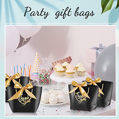 Large Black Thank You Gift Bags with Handles 11 x 7.87 x 3.94 Inch Party Favor Paper Bags Bulk with Bow Ribbon Gift Wrap Bags for Wedding Bridesmaid Celebration Baby Shower Birthday Party (30 Pcs)