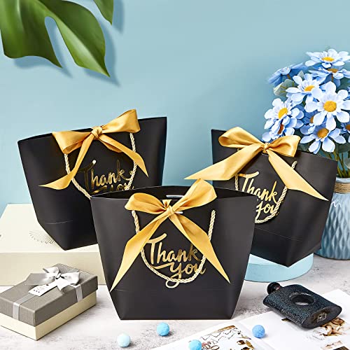 Large Black Thank You Gift Bags with Handles 11 x 7.87 x 3.94 Inch Party Favor Paper Bags Bulk with Bow Ribbon Gift Wrap Bags for Wedding Bridesmaid Celebration Baby Shower Birthday Party (30 Pcs)