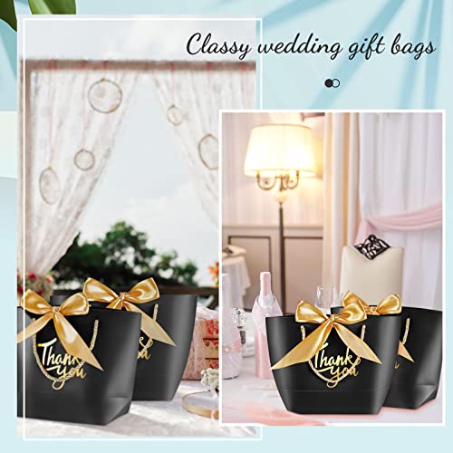 Large Black Thank You Gift Bags with Handles 11 x 7.87 x 3.94 Inch Party Favor Paper Bags Bulk with Bow Ribbon Gift Wrap Bags for Wedding Bridesmaid Celebration Baby Shower Birthday Party (30 Pcs)