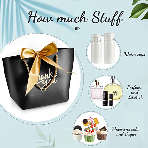 Large Black Thank You Gift Bags with Handles 11 x 7.87 x 3.94 Inch Party Favor Paper Bags Bulk with Bow Ribbon Gift Wrap Bags for Wedding Bridesmaid Celebration Baby Shower Birthday Party (30 Pcs)