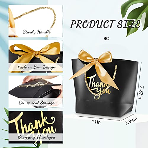 Large Black Thank You Gift Bags with Handles 11 x 7.87 x 3.94 Inch Party Favor Paper Bags Bulk with Bow Ribbon Gift Wrap Bags for Wedding Bridesmaid Celebration Baby Shower Birthday Party (30 Pcs)