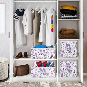 Kigai Storage Basket Cubes 11 In,Purple Lavender Flowers Foldable Fabric Bins Shelves Toy Storage Box Closet Organizers for Nursery,Utility Room, Storage Room