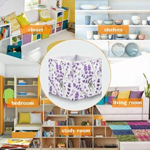 Kigai Storage Basket Cubes 11 In,Purple Lavender Flowers Foldable Fabric Bins Shelves Toy Storage Box Closet Organizers for Nursery,Utility Room, Storage Room