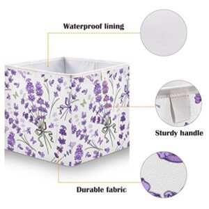 Kigai Storage Basket Cubes 11 In,Purple Lavender Flowers Foldable Fabric Bins Shelves Toy Storage Box Closet Organizers for Nursery,Utility Room, Storage Room