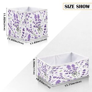 Kigai Storage Basket Cubes 11 In,Purple Lavender Flowers Foldable Fabric Bins Shelves Toy Storage Box Closet Organizers for Nursery,Utility Room, Storage Room