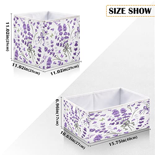 Kigai Storage Basket Cubes 11 In,Purple Lavender Flowers Foldable Fabric Bins Shelves Toy Storage Box Closet Organizers for Nursery,Utility Room, Storage Room