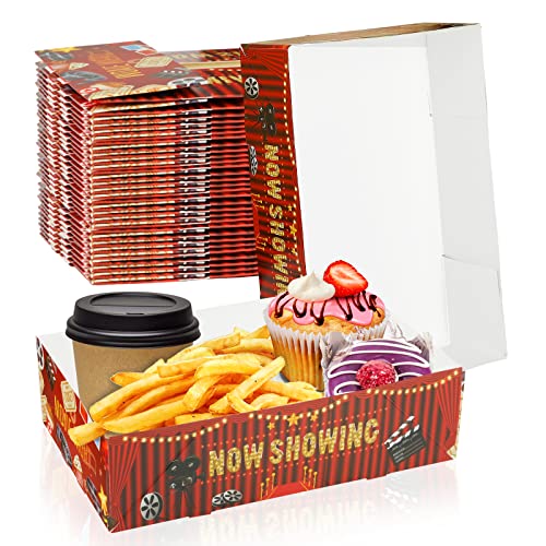 30 Pcs Movie Night Snack Trays 4 Corner Food Boxes Movie Night Party Supplies Paper Food Trays Cinema Party Favors Disposable Food Holders for Popcorn Nacho Theater Snack