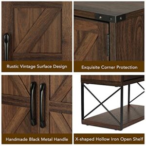 RUSTOWN Farmhouse Rustic Medicine Cabinet with Two Barn Door,Wood Wall Mounted Storage Cabinet with Adjustable Shelf and Towel Bar, 3-Tier Bathroom Cabinet for Bathroom, Living Room (Dark Walnut)