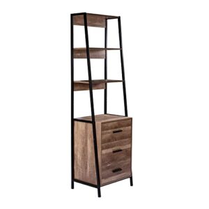 Parker Industrial Ladder Shelf Bookcase with 3 Drawers and 4 Open Shelves Ladder Bookshelf, Wooden Ladder Shelves with Metal Frame, Freestanding Display Bookcase for Living Room, Home Office, Walnut