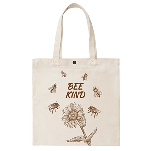 boutikpro Bee Kind Canvas Tote Bag, Aesthetic Cotton Reusable Canvas Bag with Handles for Women Cloth Grocery Shopping Bags Birthday Gift Choice