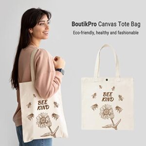 boutikpro Bee Kind Canvas Tote Bag, Aesthetic Cotton Reusable Canvas Bag with Handles for Women Cloth Grocery Shopping Bags Birthday Gift Choice