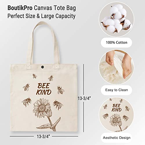 boutikpro Bee Kind Canvas Tote Bag, Aesthetic Cotton Reusable Canvas Bag with Handles for Women Cloth Grocery Shopping Bags Birthday Gift Choice