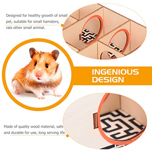 Hamster Maze Hideout Exploring Toys Hamster House Maze Tunnel Toy- Hamster Labyrinth Puzzle Toy Exploring for Dwarf Small Hamster Mice Gerbils (7.7x6.1) Hamster Puzzle Toy Wood Maze