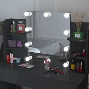 AVZEAR Vanity Set with LED Lighted Mirror, Large Vanity Dressing Table with Cushioned Stool Makeup Vanity Mirror with Lights, Black