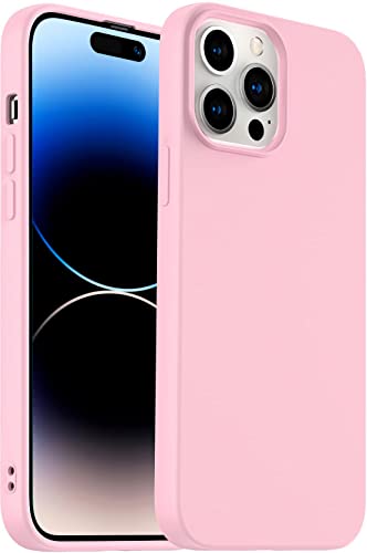 Amytor Designed for iPhone 14 Pro Max Case, Silicone Ultra Slim Shockproof Phone Case with Soft Anti-Scratch Microfiber Lining, [Enhanced Camera Protection] 6.7 inch (Pink)