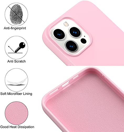 Amytor Designed for iPhone 14 Pro Max Case, Silicone Ultra Slim Shockproof Phone Case with Soft Anti-Scratch Microfiber Lining, [Enhanced Camera Protection] 6.7 inch (Pink)