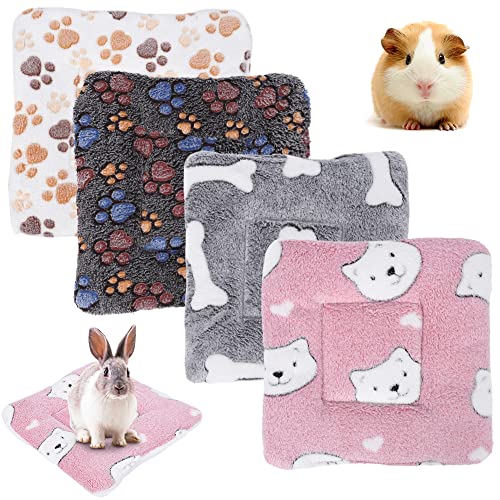 4pcs Rabbit Beds Guinea Pig Beds Winter Warm Fluffy Washable Mats Small Animal Beds for Bunny Hamster Guinea Pig Squirrel Hedgehog Chinchilla 12 x 12inch