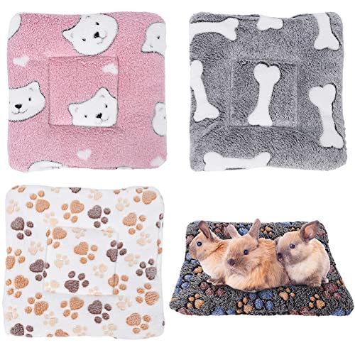 4pcs Rabbit Beds Guinea Pig Beds Winter Warm Fluffy Washable Mats Small Animal Beds for Bunny Hamster Guinea Pig Squirrel Hedgehog Chinchilla 12 x 12inch