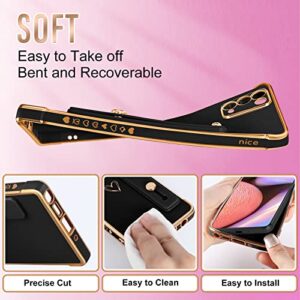 Likiyami (3in1 for Samsung Galaxy Note 20 Case Heart Women Girls Cute Girly Aesthetic Trendy Luxury Pretty with Loop 5G Phone Cases Black and Gold Plating Love Hearts Cover+Screen+Chain -6.7 inch