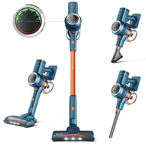 orfeld cordless vacuum cleaner with led display, cordless stick vacuum with 28000pa powerful suction, 50mins runtime, 6 in 1 stand-up design and quiet vacuum for carpet hard floor pet hair