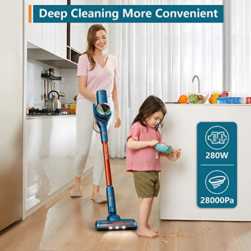 ORFELD Cordless Vacuum Cleaner with LED Display, Cordless Stick Vacuum with 28000Pa Powerful Suction, 50Mins Runtime, 6 in 1 Stand-Up Design and Quiet Vacuum for Carpet Hard Floor Pet Hair