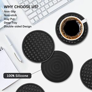 ME.FAN Silicone Coasters [6 Pack] Coasters for Drinks - Star Drinking Coasters with Holder - Cup Mat - Thickened, Non-Slip, Non-Stick, Deep Tray - Prevents Furniture and Tabletop Damages Black