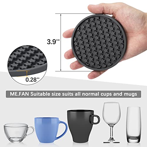 ME.FAN Silicone Coasters [6 Pack] Coasters for Drinks - Star Drinking Coasters with Holder - Cup Mat - Thickened, Non-Slip, Non-Stick, Deep Tray - Prevents Furniture and Tabletop Damages Black