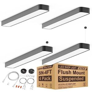 lightdot 4ft led flush mount light fixture, 50w linear kitchen ceiling light fixtures, 7000lm 5000k led wrap-around shop lights for garage office, fluorescent light replacement, black(4 pack)