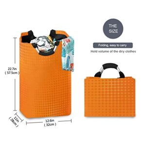 Kigai Laundry Basket Orange Dotted Line Laundry Hamper Portable Collapsible Laundry Baskets Round Dirty Clothes Basket Toy Baskets Storage 50L