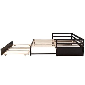 Merax Wood Daybed with Pop Up Trundle Twin to King Triple Sofa Bed for Kids Teens Adults/No Box Spring Needed Espresso