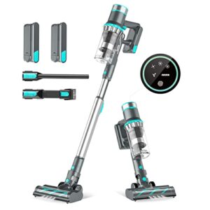 belife cordless vacuum cleaner, 2 battery stick vacuum with max 80mins runtime, 25kpa powerful suction, led display, lightweight handheld vacuum for hard floor carpet car pet hair