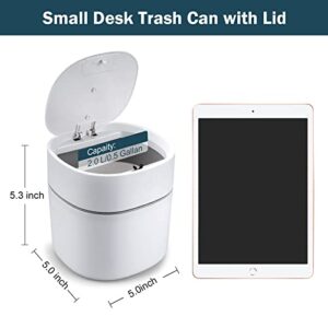 Mini Desk Trash Can with Lid with Trash Bags 180 pcs Press-Top 0.5 Gallon Tiny Countertop Waste Basket Small Table Top Plastic Covered Garbage Bin for Desk Top