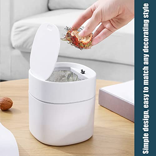 Mini Desk Trash Can with Lid with Trash Bags 180 pcs Press-Top 0.5 Gallon Tiny Countertop Waste Basket Small Table Top Plastic Covered Garbage Bin for Desk Top