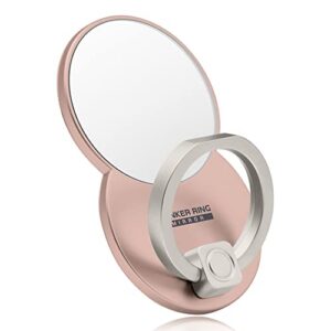 bunker ring mirror, cell phone ring grip stand with mirror, 360°rotation metal ring, comes with dedicated holder, compatible with most smartphones (blush gold), bkrmr-hols