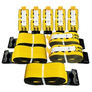 autofonder winch straps 4" x 30' yellow heavy duty tie down flat hooks wll 5400 lbs | 4 inch cargo control for flatbed truck utility trailer (10 pack)